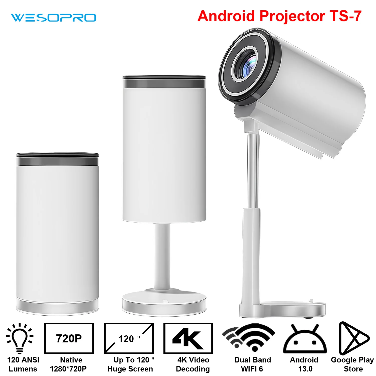 WESOPRO Smart Mini Hidden lifting Gimbal Projector 4K Portable with ...