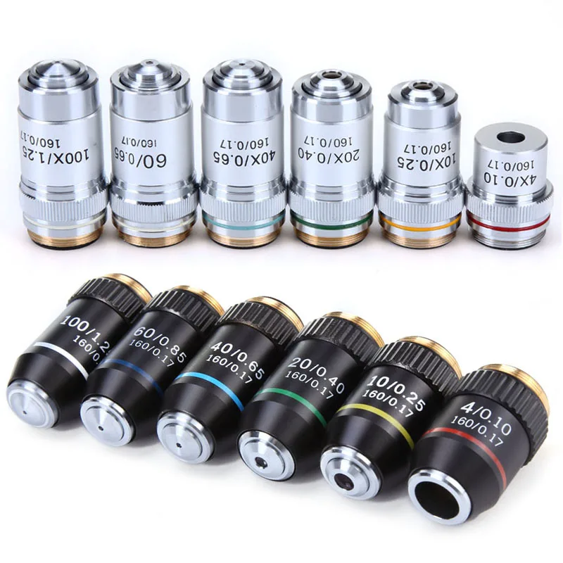 1PC-Biological-Microscopes-Lens-4X-10X-20X-40X-60X-100X-oil-195 ...