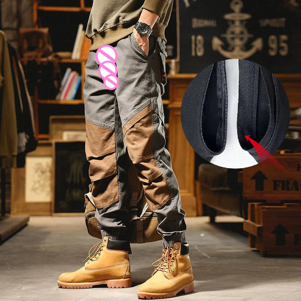 Patchwork-Cargo-Pants-Men-s-Sports-Casual-Pants-Invisible-Open-Crotch ...