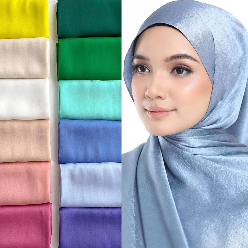 Premium-Satin-Crinkle-Hijab-Scarf-Chiffon-Shawl-Plain-Muslim-Women ...