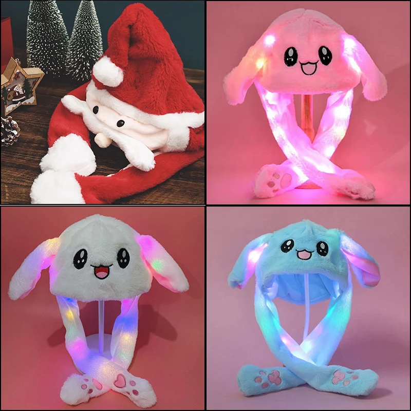 Novelty-Gift-Cute-Jumping-Hat-With-LED-Light-Rabbit-Ear-Cap-For-Women ...