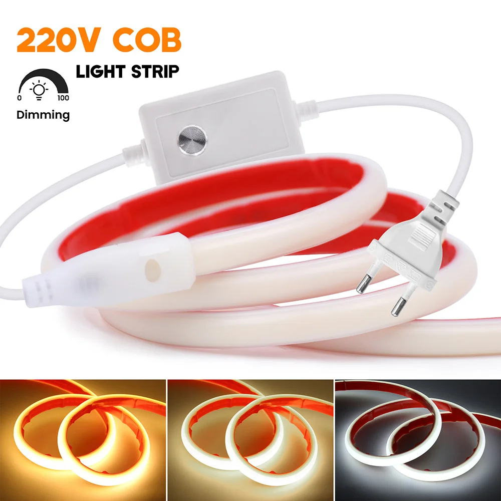 COB-LED-Strip-Light-220V-Adhesive-Tape-with-Dimmer-Switch-EU-Power-Kit ...