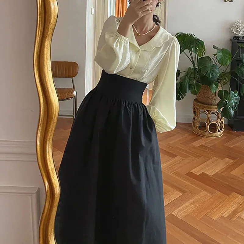 High-Waist-Drawstring-Waist-Skirt-for-Womens-Retraction-Fluffy-Vintage ...