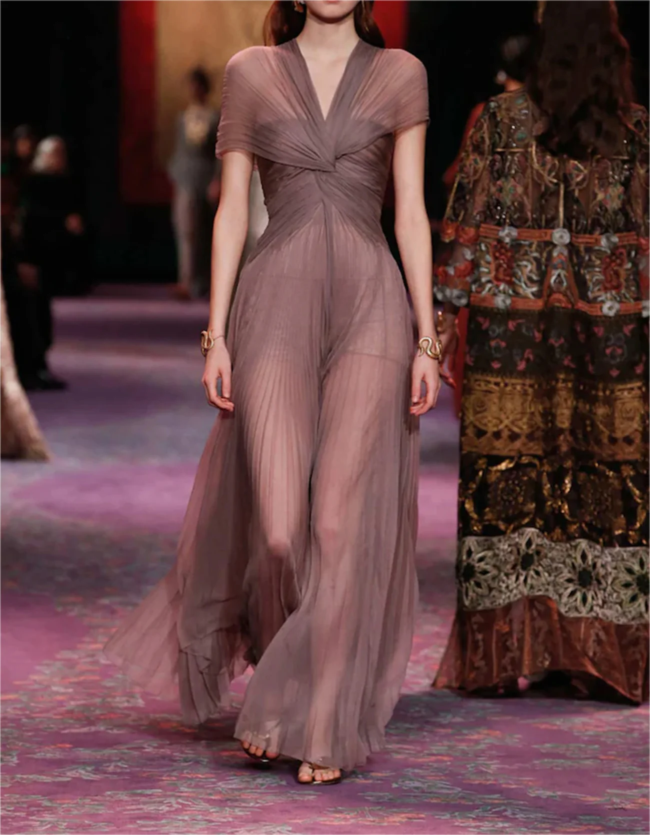 Simple-A-Line-Evening-Dress-Soft-Breathable-Chiffon-V-Neck-Short-Sleeve ...