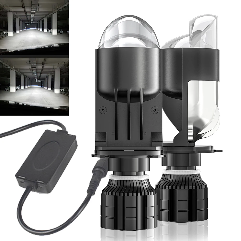 차량용 듀얼 렌즈 자동 램프 미니 렌즈 Led H4 전구 헤드라이트 하이 빔 로우 빔 프로젝터 캔버스 터보 팬 6000k 백색 조명 Aliexpress