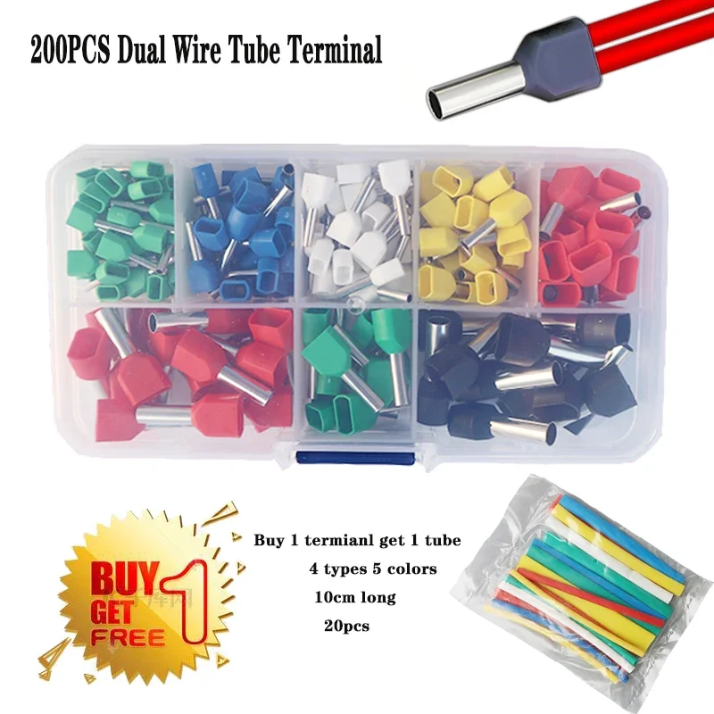 200pcs-Dual-Wire-Tube-Terminal-Kit-2-0-5-6mm2-Ferrule-Insulated-Double ...