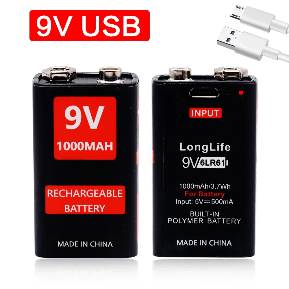 1000mAh-micro-USB-9-Volt-li-ion-Rechargeable-Battery-6F22-9V-Li-ion ...