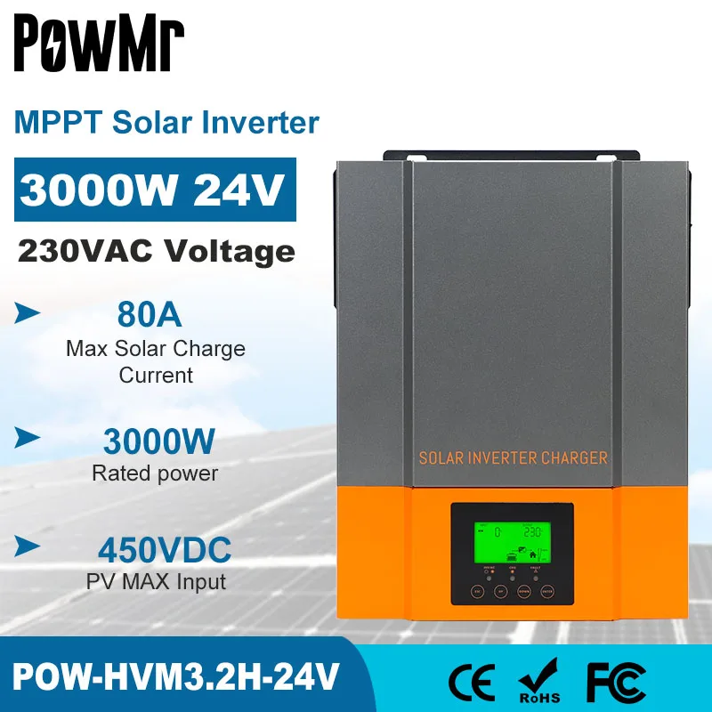 PowMr 3200VA 3000W Solar Inverter 24V Built in MPPT 80A Solar ...