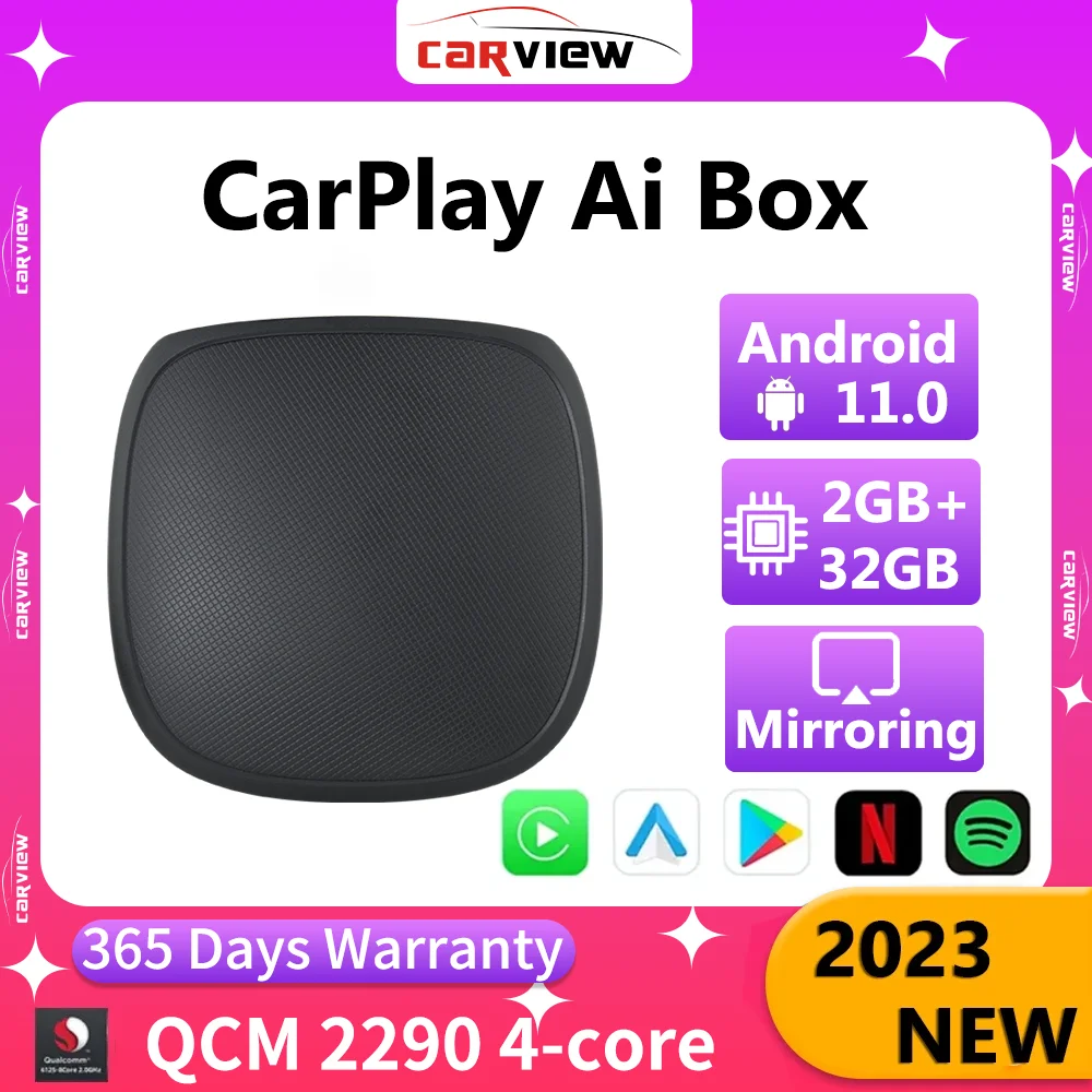 CARVIEW 카플레이 Ai 박스 안드로이드 11.0 차량 무선 카플레이, 안드로이드 Os 오토 퀄컴 4 코어 듀얼 블루투스 GPS SIM 카드 와이파이 ...