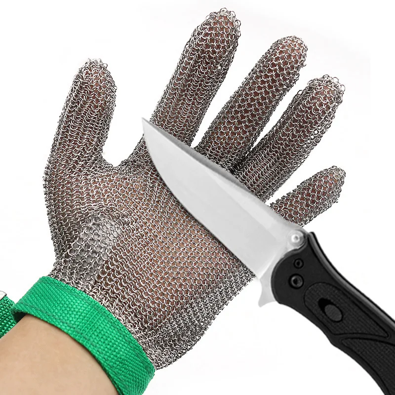 Guantes de malla con anillo de acero inoxidable, protección de manos ...