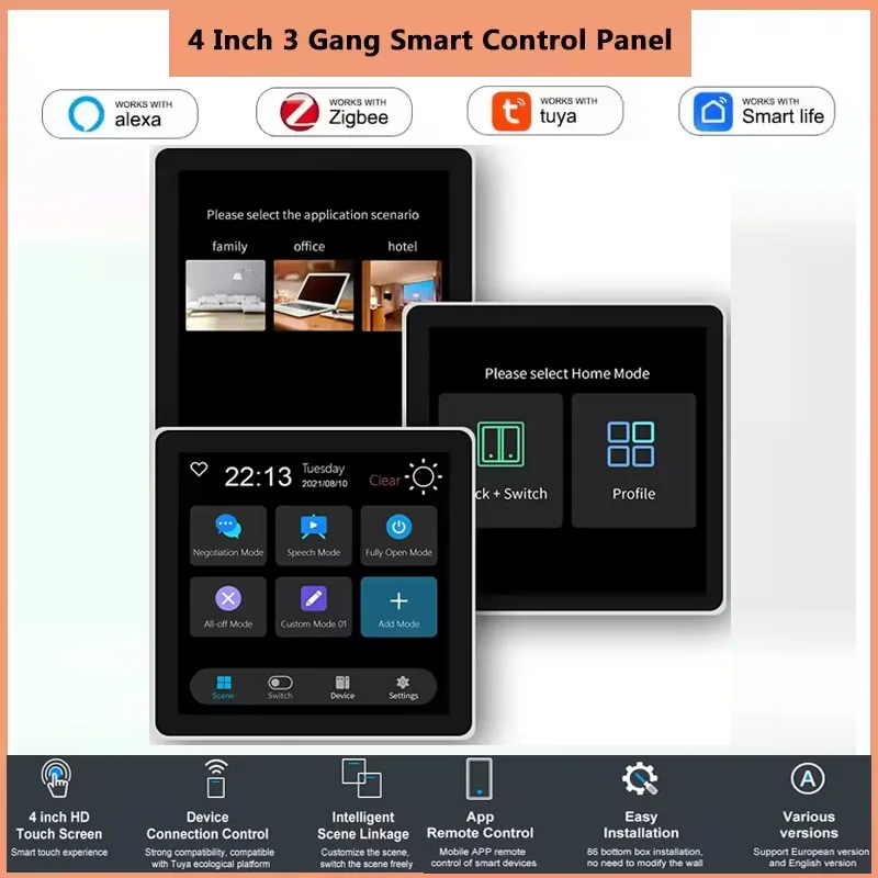 Tuya Zigbee 4 Inch LCD Touch Screen Smart Scene Panel &3 Gang Relay ...