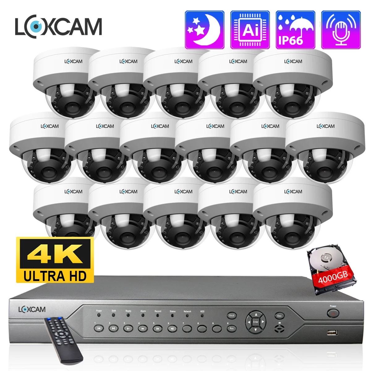 Loxcam H.265 16ch 4k Cctv Audio Record Security Camera System 48v Poe ...
