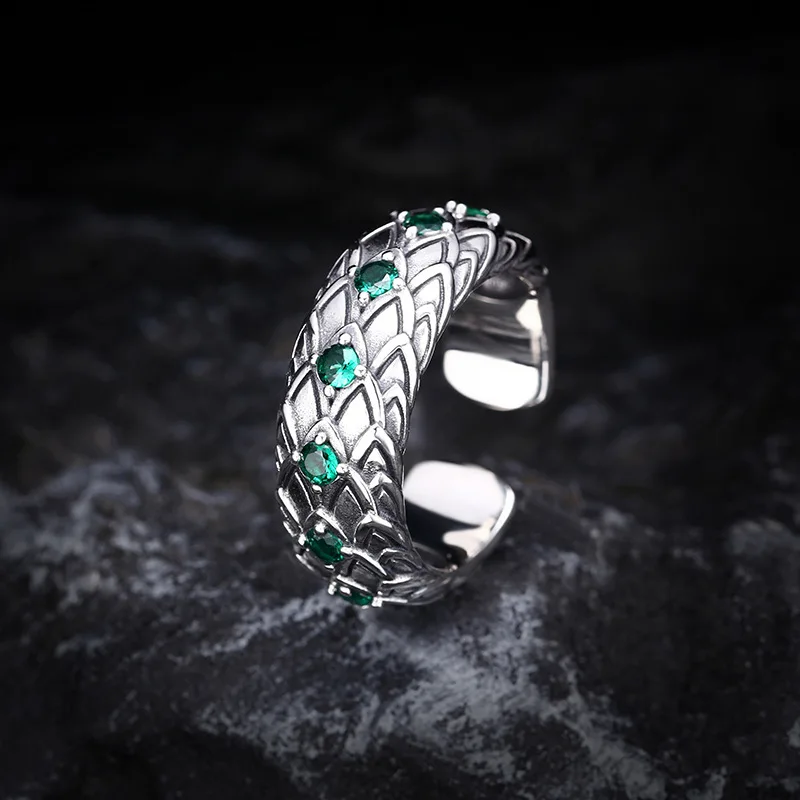S925 Sterling Silver Dragon Scale Ring Simple Fashion Retro Thai Silver ...