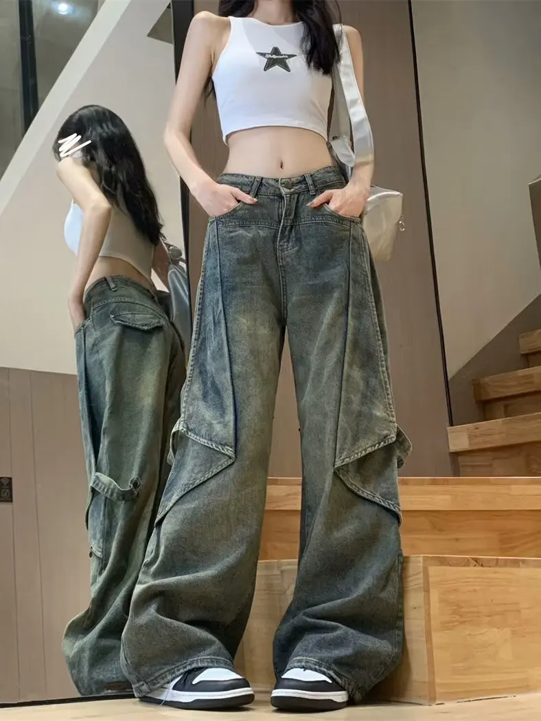 Y2K Vintage Straight Casual Wide Leg Jeans Women Streetwear All-Match ...