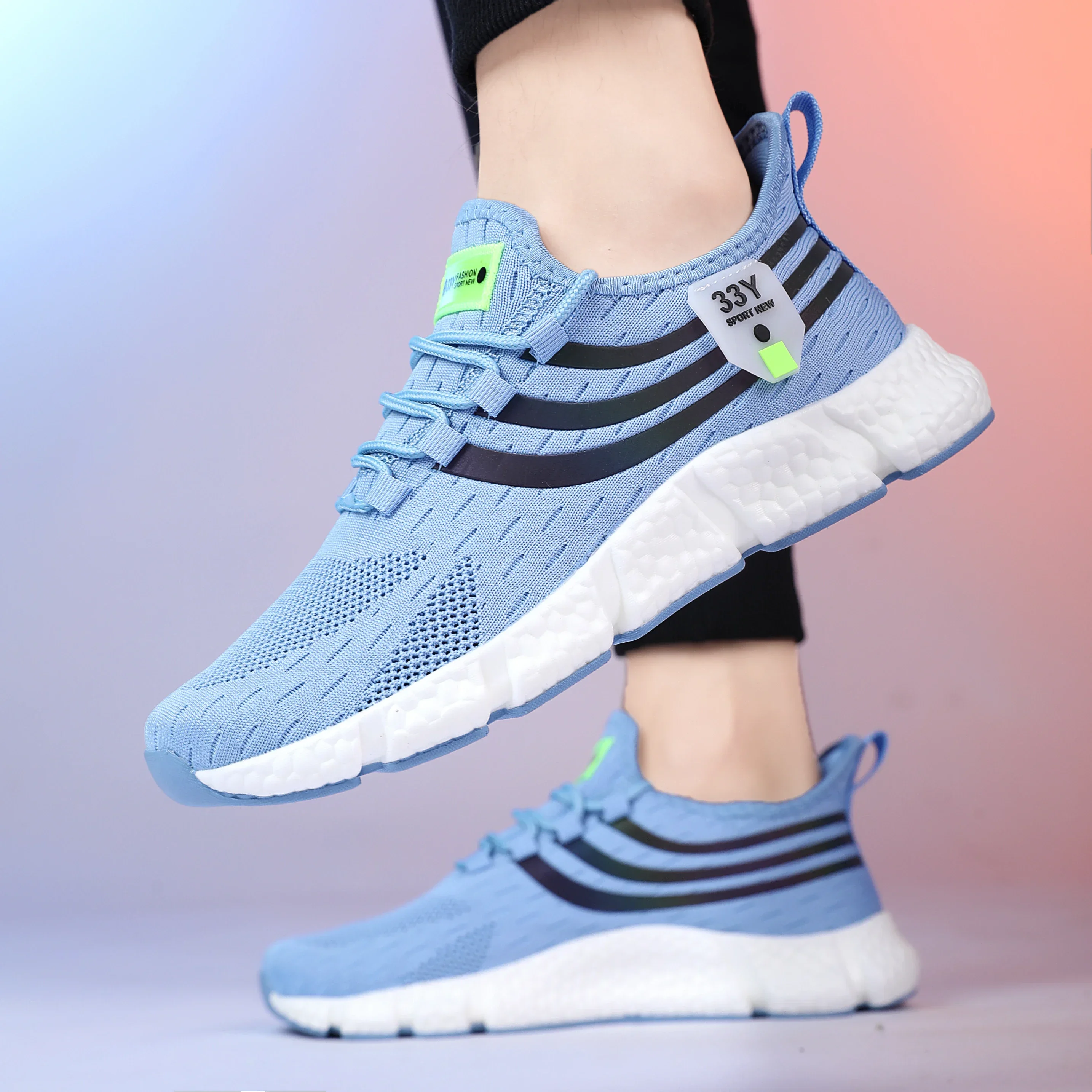 Men's Breathable Knitted Running Shoes Striped Fashion Design ...