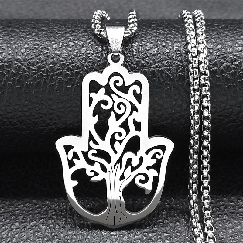 Hand of Fatima Hamsa Chain Necklace for Women Men Stainless Steel ...