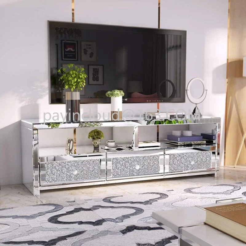 Modern-3-Drawer-Mirrored-Crystal-TV-Stand-Silver-TV-Console-Table-Tv ...