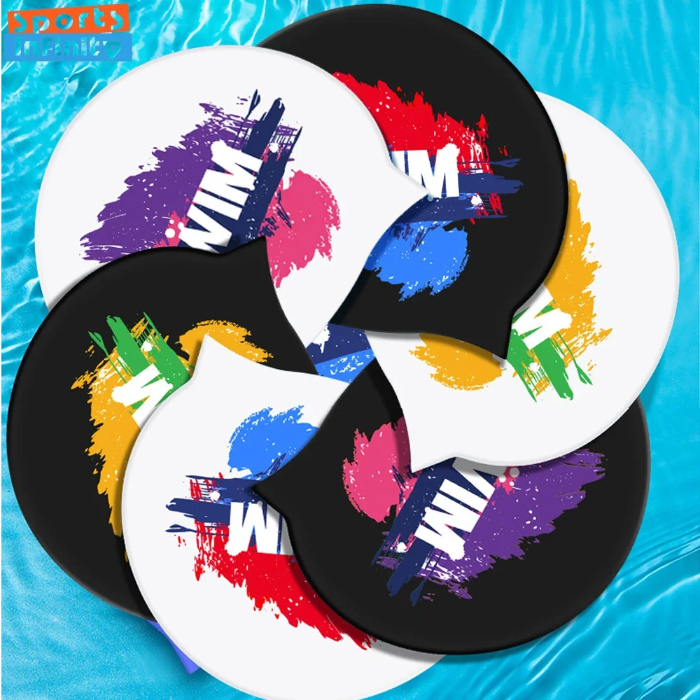 Silicone-Waterproof-Professional-Swimming-Caps-Ear-Protection-Solid ...