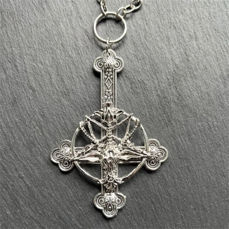 Baphomet-Cross-Necklace-Inverted-Upside-Down-Pendant-Necklace-Vintage ...