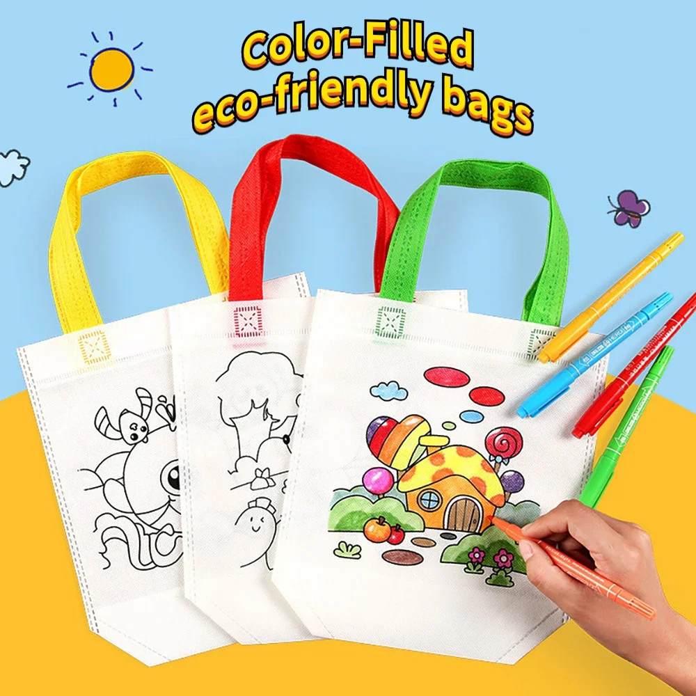 DIY-Graffiti-Bag-with-Coloring-Markers-Handmade-Painting-Non-Woven-Bags ...