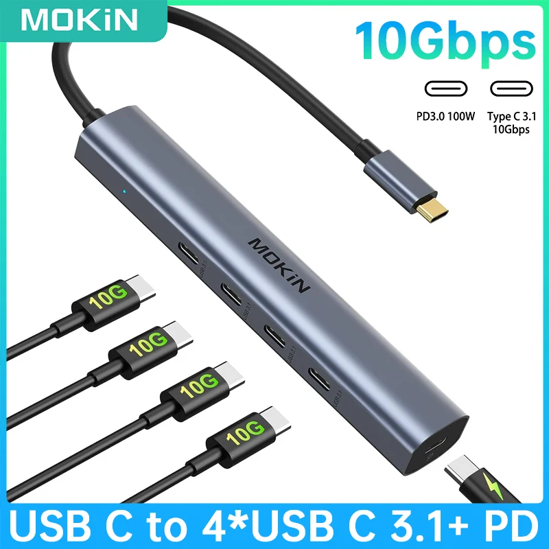 MOKN-USB-Tipo-C-Hub-Splitter-10Gbps-PD100W-carregamento-para-tablets ...