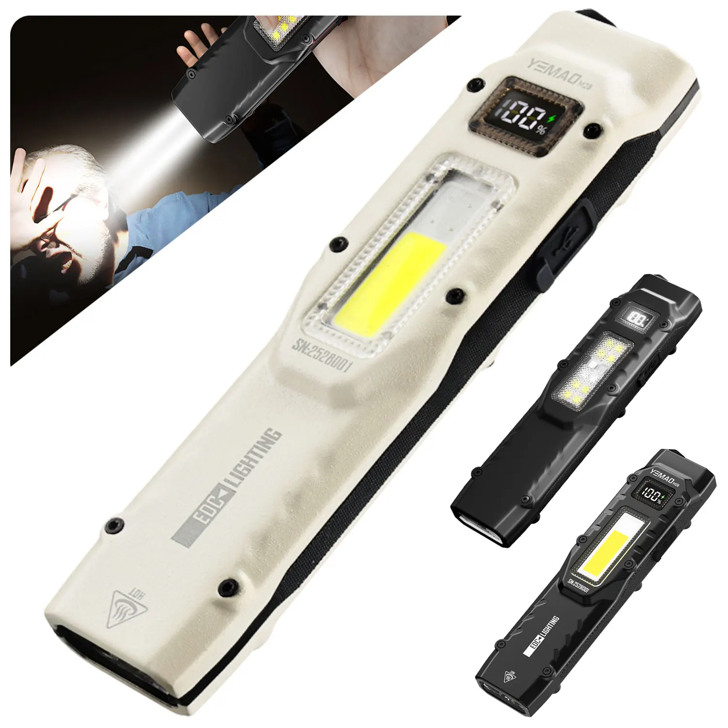 M28 Defense Flashlight Stick Rechargeable Flat Flashlights EDC Tactical ...