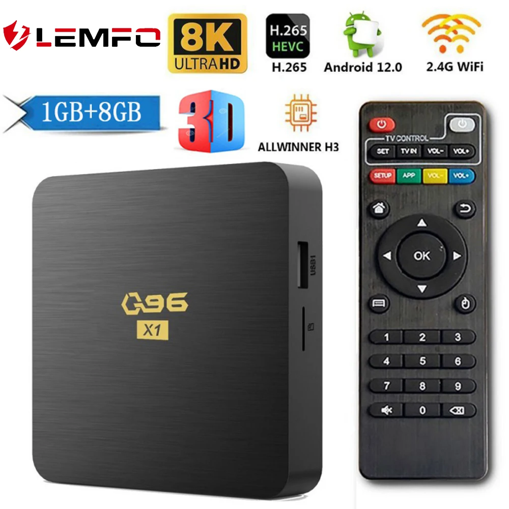 Lemfo-q96 x1 tv box, android 12 allwinner h3 quad core, 8k, 8gb, 128gb ...
