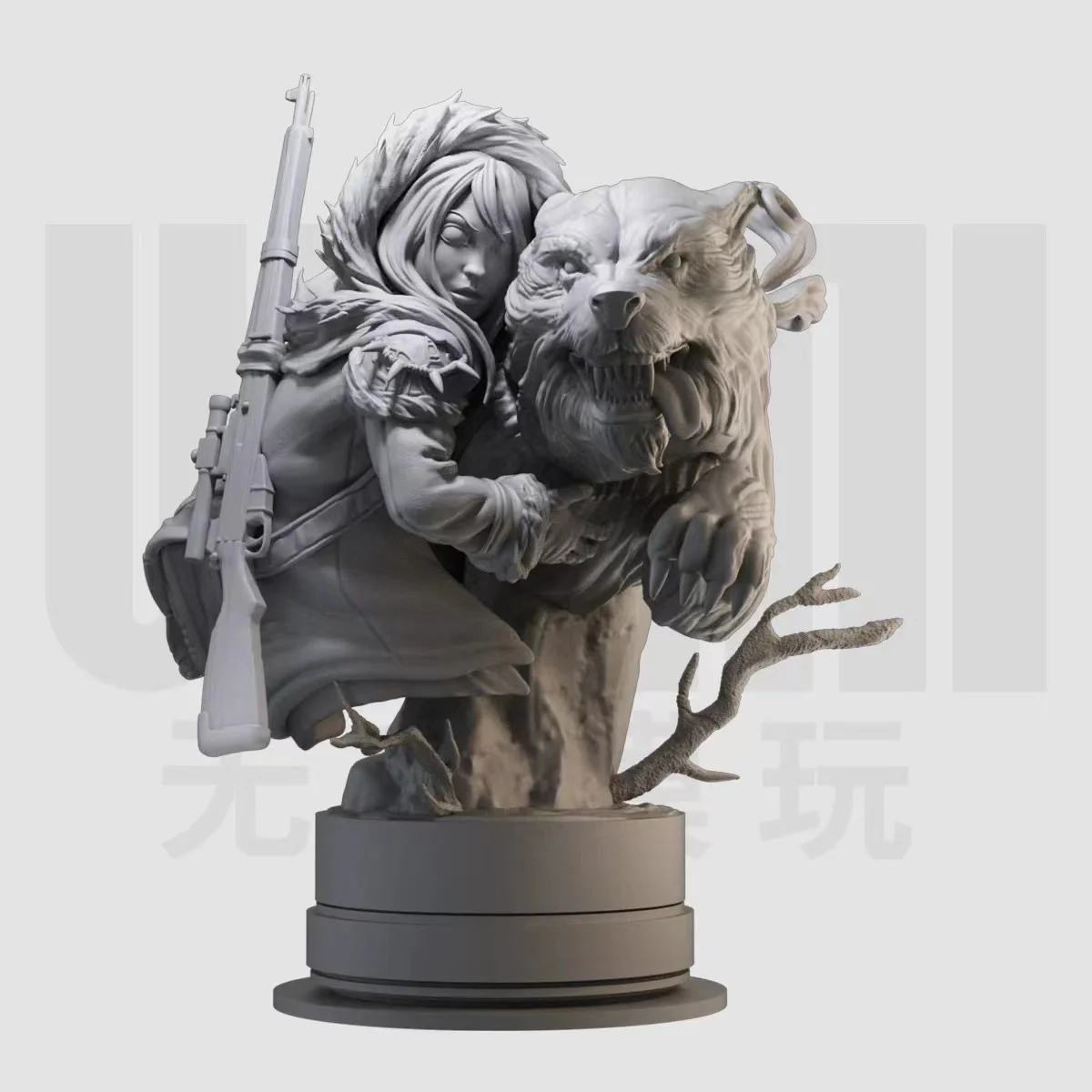 1-10-Female-Hunter-and-Wolf-Winter-Character-Resin-White-Model-GK ...