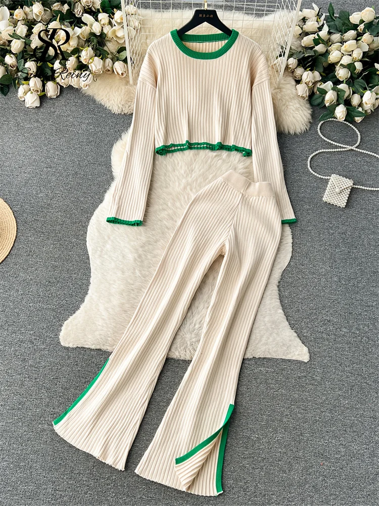 Singreiny Autumn Casual Sweater Two Pieces Sets Striped Short Pullovers