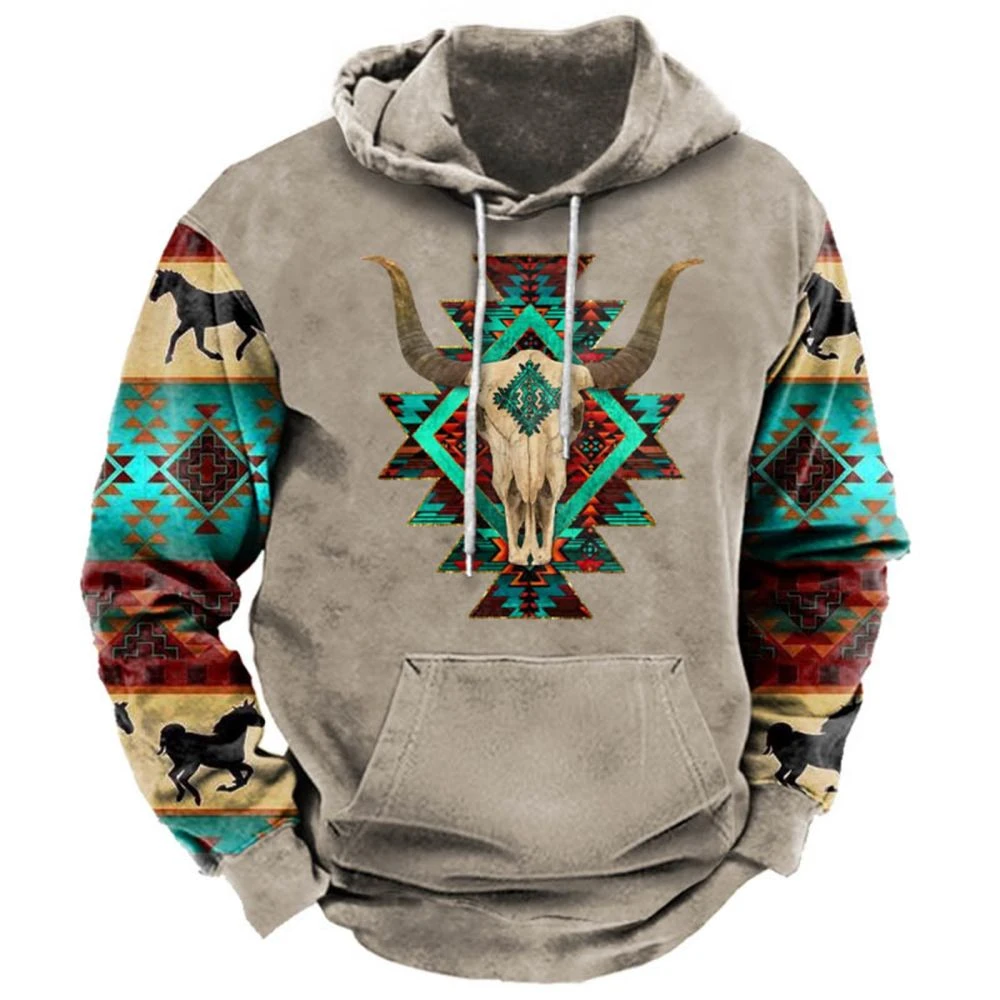 North America Demon Wendigo Print Men's Hoodie Western Cowboy Hooded ...