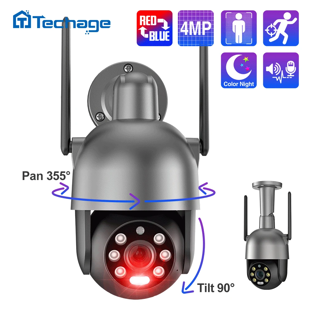 Techage 4MP PTZ WIFI IP Camera Audio bidirezionale Outdoor Wireless ...