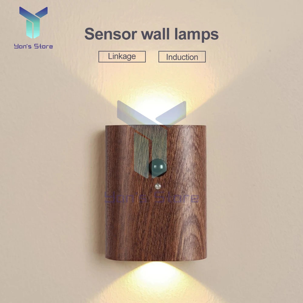 Linkage-Wooden-Motion-Sensor-Night-Lights-USB-Rechargeable-Wireless-LED ...