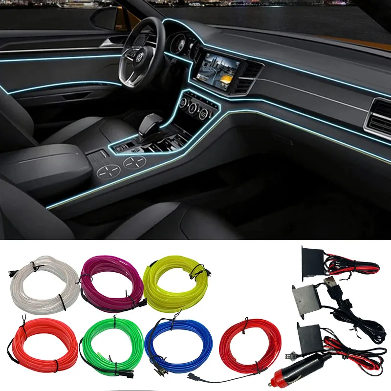 Car-Interior-Lighting-LED-Strip-Decoration-Wire-Rope-Garland-Tube-Line ...