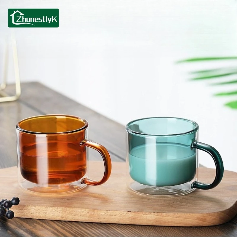 Double Wall Insulated Colorful Glass Cup Clear Espresso Coffee Mugs ...