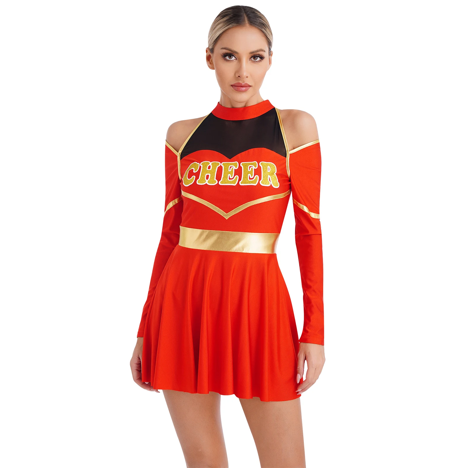 Womens-Schoolgirl-Cheerleading-Uniform-Dance-Costumes-Cold-Shoulders ...