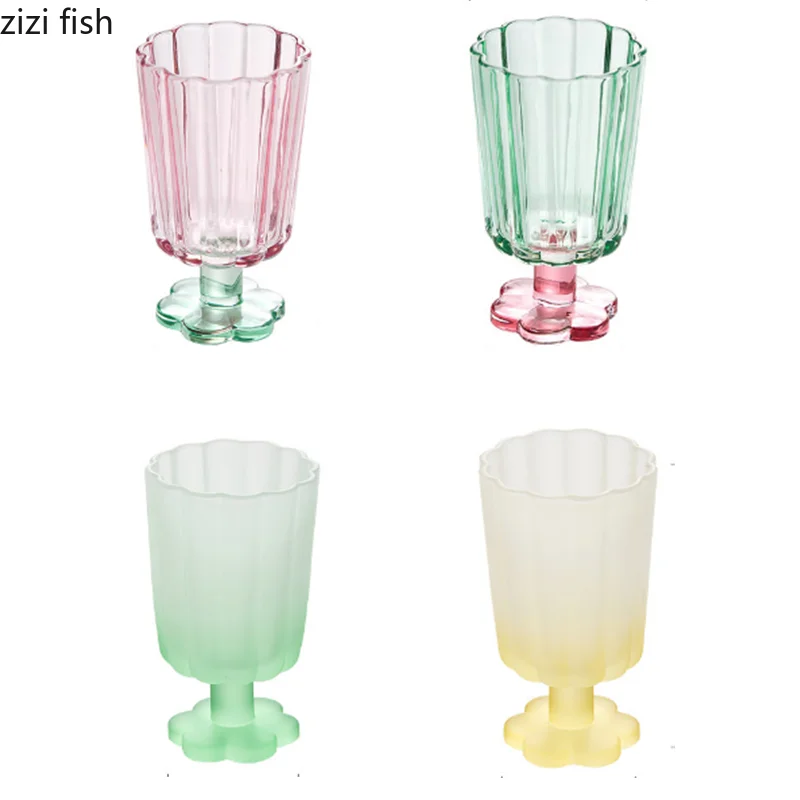 Flower-shaped Water Cup High Foot Glass Cups Ice Cream Cups Red Wine ...