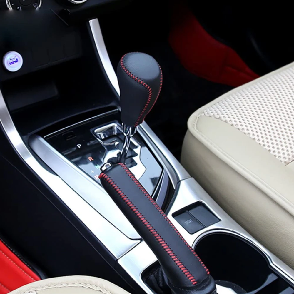 PU Leather Car Gear Shift Knob Cover Handbrake Cover Gear Shift Collars ...