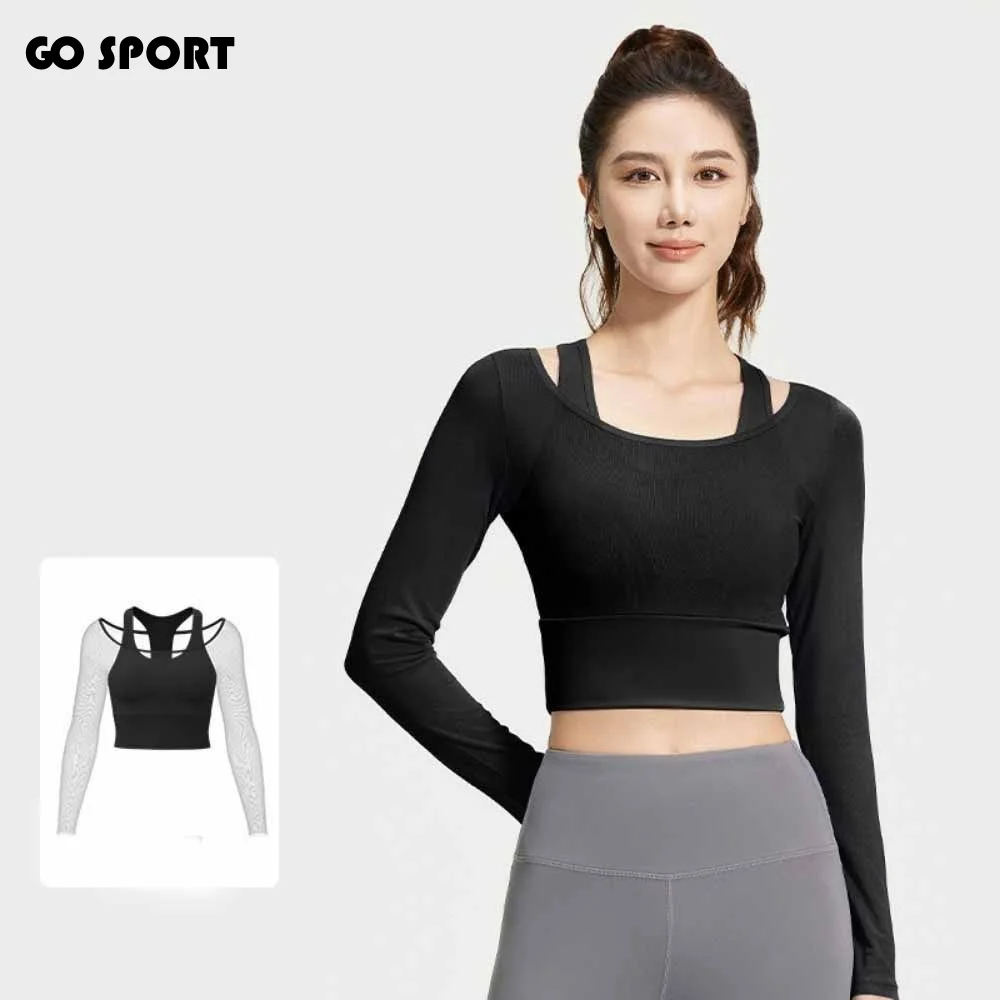 Long Sleeved Fitness Yoga Top Mesh Splicing Slimming Design Women ...