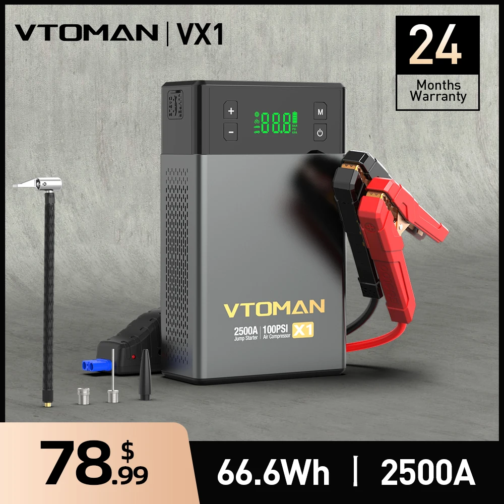 Vtoman Car Jump Starter With 100psi Air Compressor Power Bank Portable ...