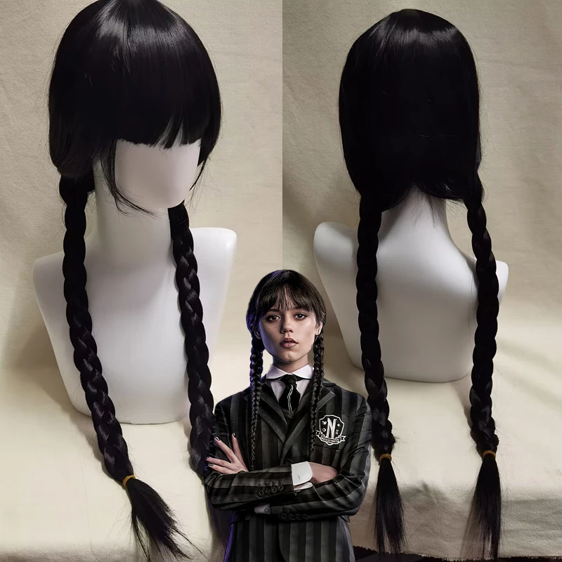 Movie Wednesday Addams Cosplay Women Long Hair Wig with Bangs High ...