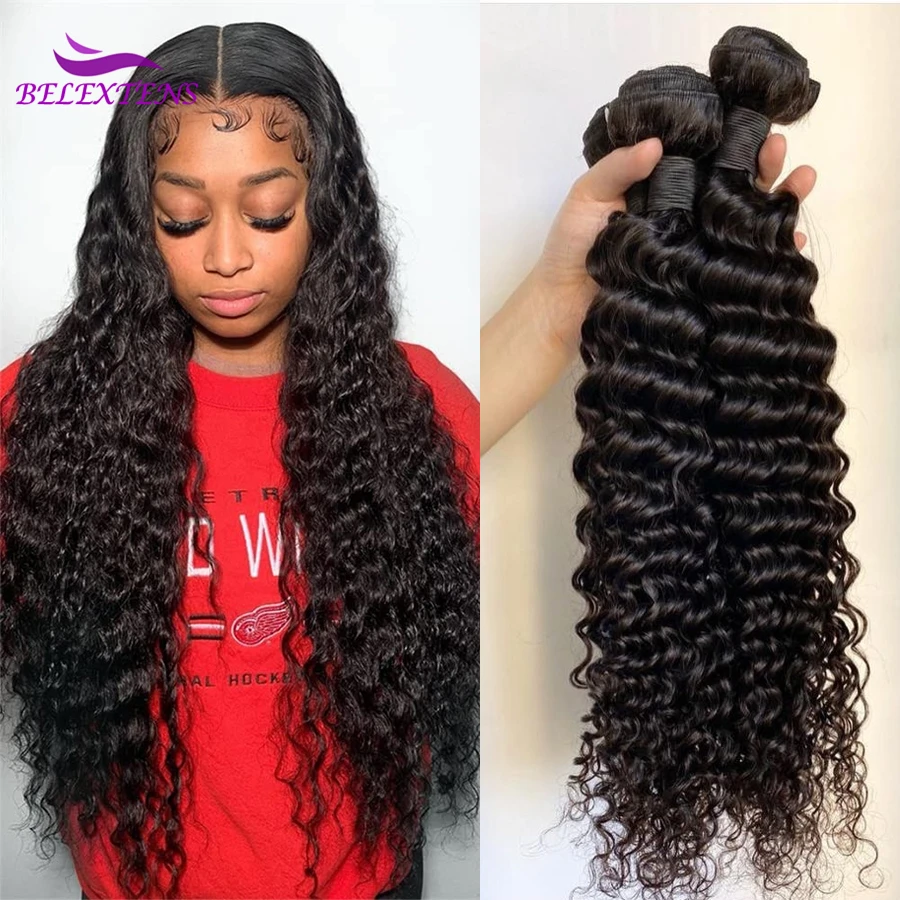 24 26 28 inch Deep Wave Bundles Brazilian Raw Human Hair Bundles 10A ...
