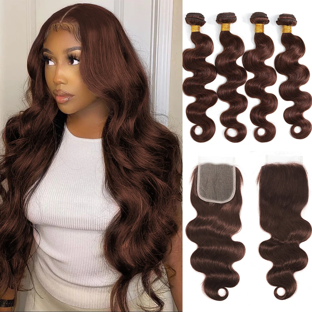 Chocolate-Brown-Body-Wave-Human-Hair-Bundles-with-Closure-100-Human ...