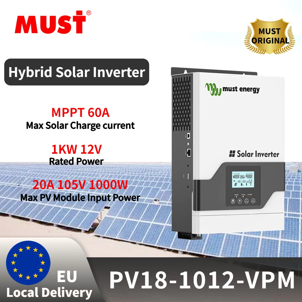 MUST 12V 1KW 1000W Hybrid Solar Inverter Off Grid Inverter LiFePO4 ...