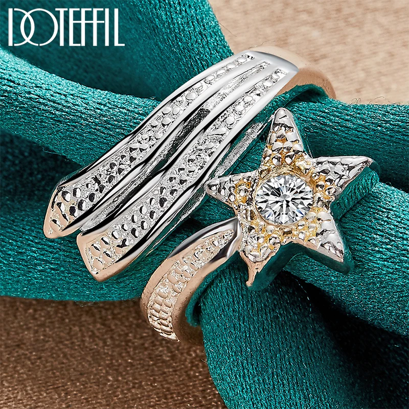 DOTEFFIL 925 Sterling Silver Gold Star AAAAA Ring For Women Man Brand ...