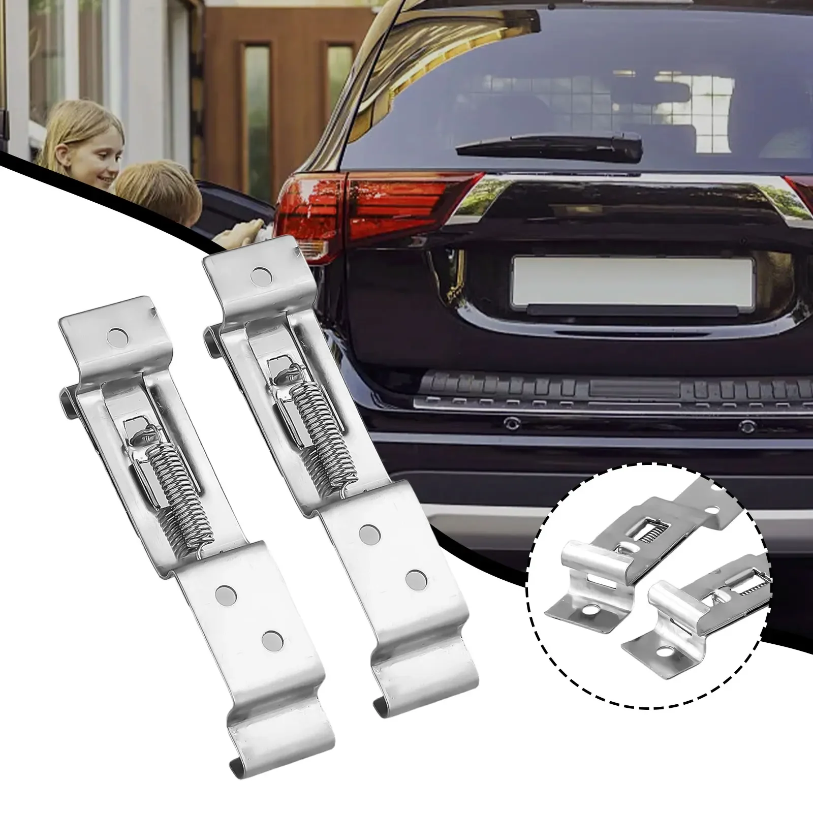 2PCS-Rectangular-Car-License-Plate-Spring-Loaded-Stainless-Steel ...