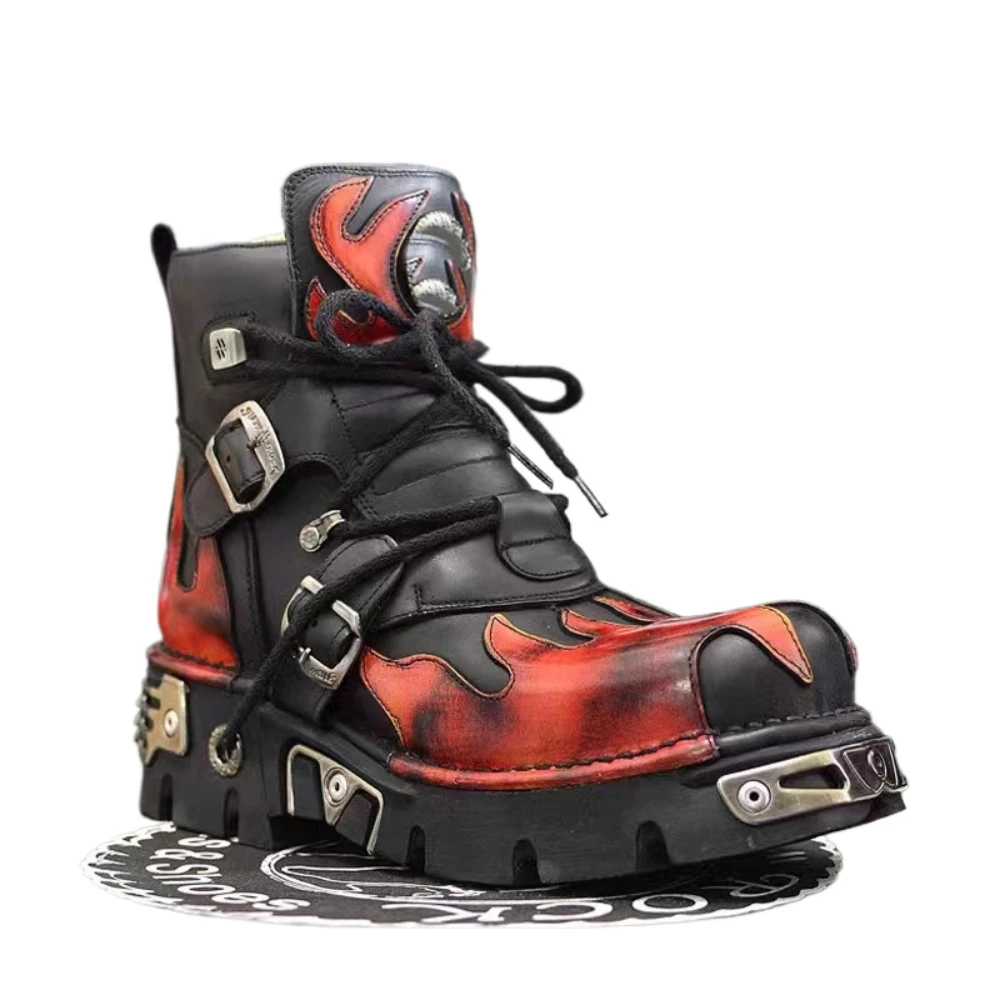 Fashion-Women-Gothic-Punk-Motorcycle-Boots-Lace-Up-Metal-Sneakers-Rock ...