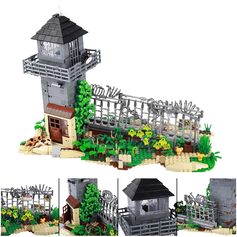 MOC Zombie Monster Attack Prison Tower Moives Figure Build Flowers ...