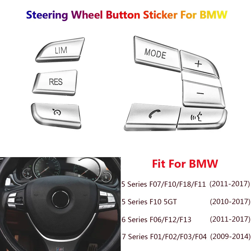 7x-Car-Steering-Wheel-Switch-Button-Cover-Trim-Stickers-For-BMW-5-5GT-6 ...