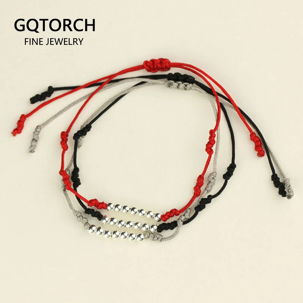 925 Sterling Silver Beads Red String Lucky Bracelets Women Handmade 3mm ...