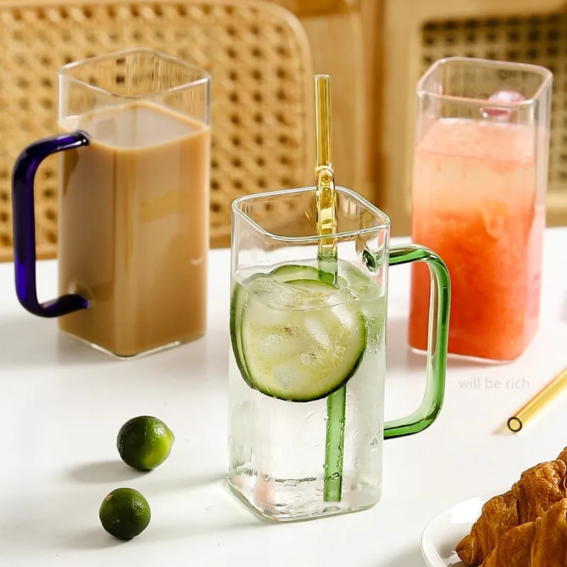 Square-Glass-Cup-Milk-Coffee-Water-Heat-Resistant-Handgrip-Mug-Party ...